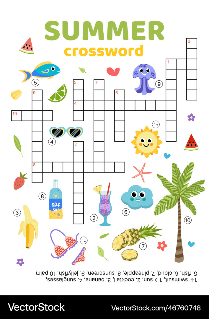 Crossword of words on summer theme english Vector Image