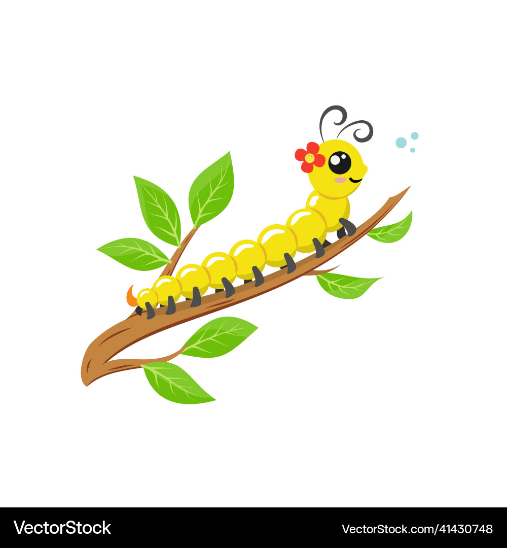 Cute spring caterpillar on branch Royalty Free Vector Image