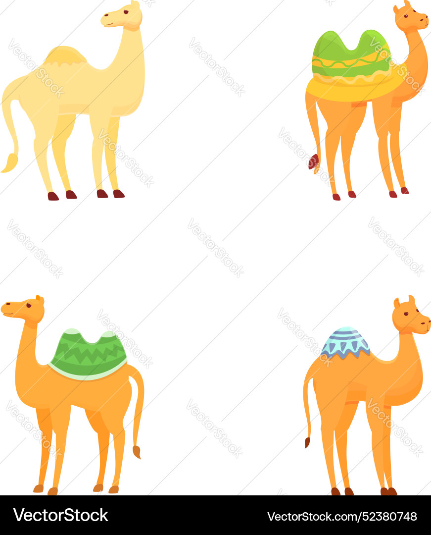 Funny camel icons set cartoon different Royalty Free Vector