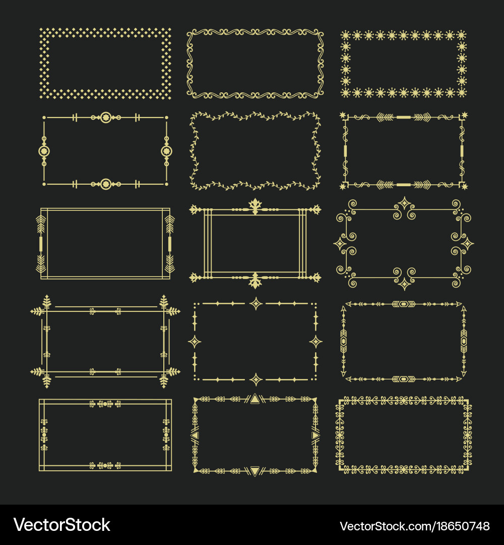 Golden rectangle frames and borders emblem set Vector Image