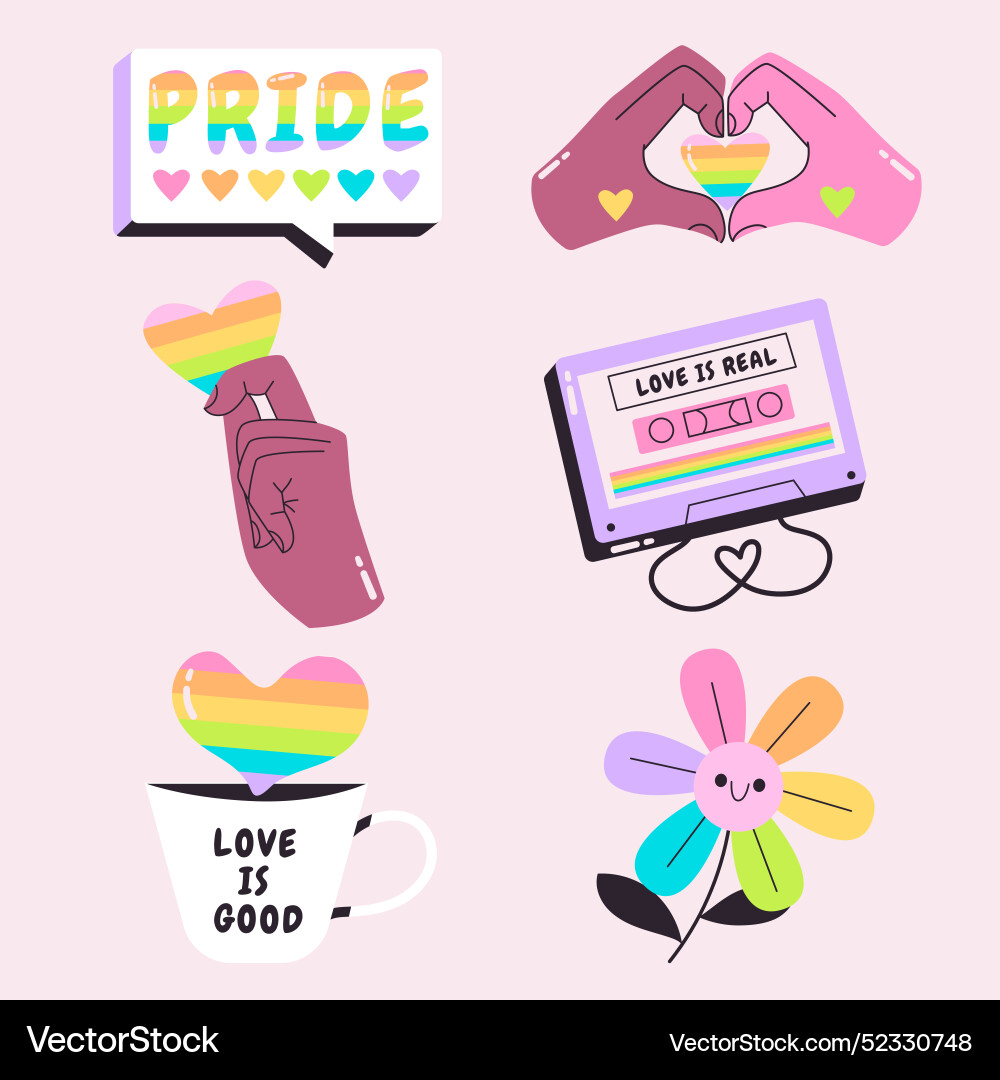 Hand drawn pride month lgbt elements collection Vector Image