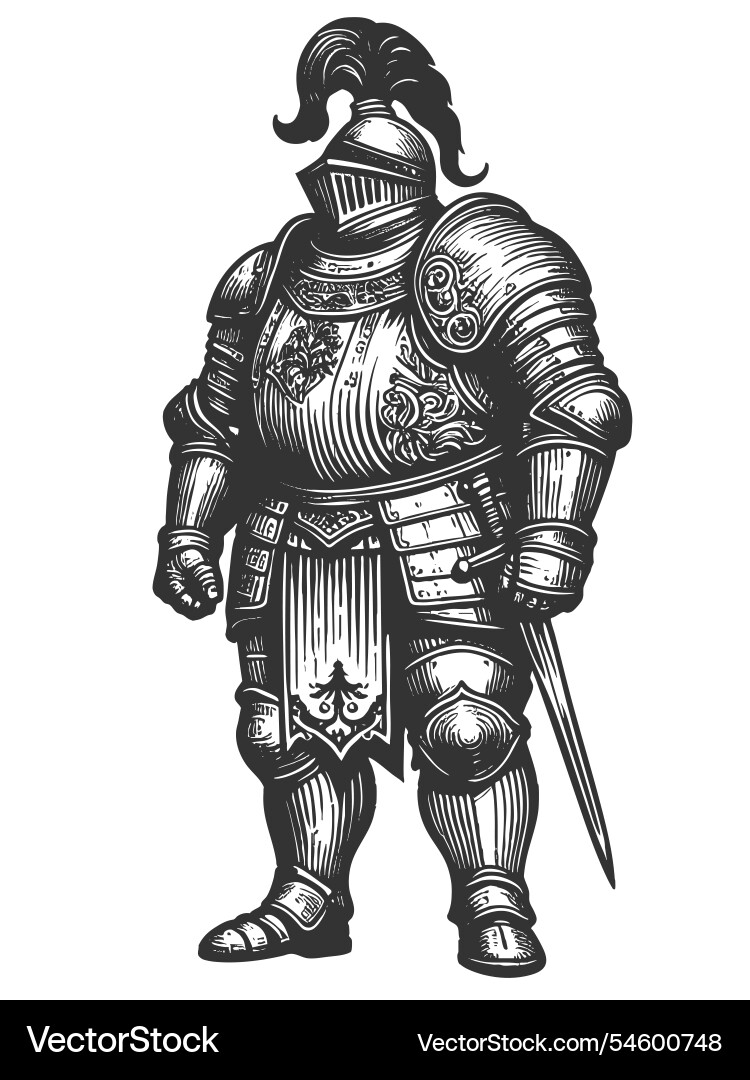 Humorous knight in full armor with sword Vector Image