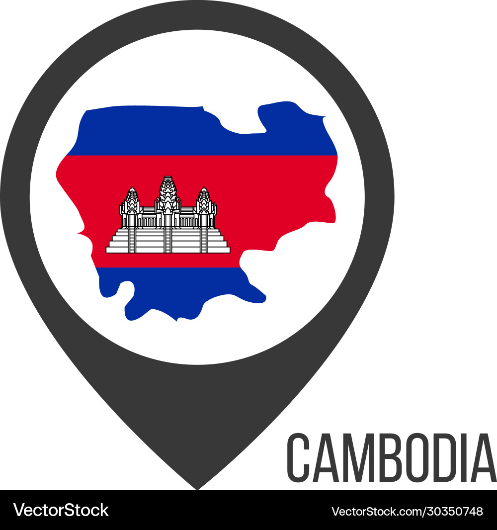 Map pointers with contry cambodia flag Royalty Free Vector