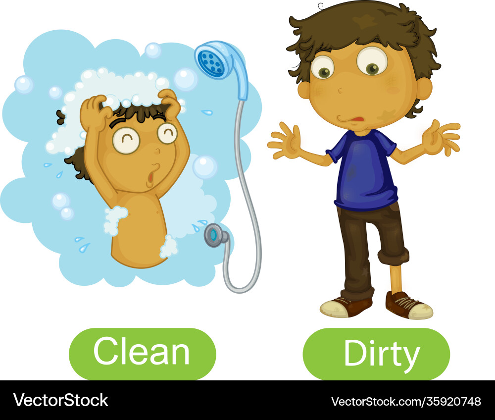 Opposite words with clean and dirty Royalty Free Vector