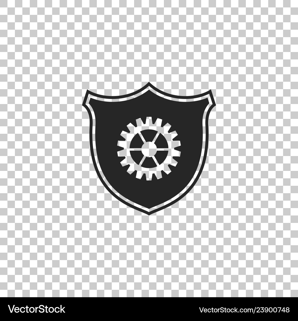Schild mit Zahnrad-Symbol auf transparentem Hintergrund