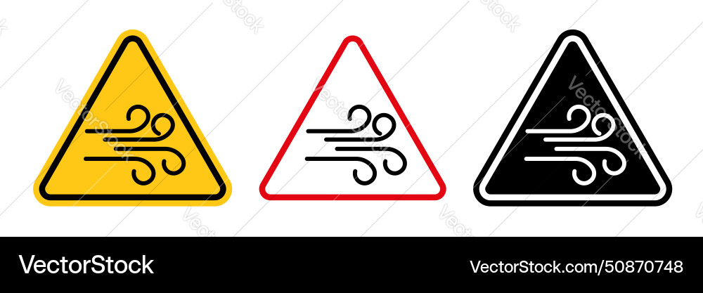 Wind warning sign icon set alert for strong Vector Image