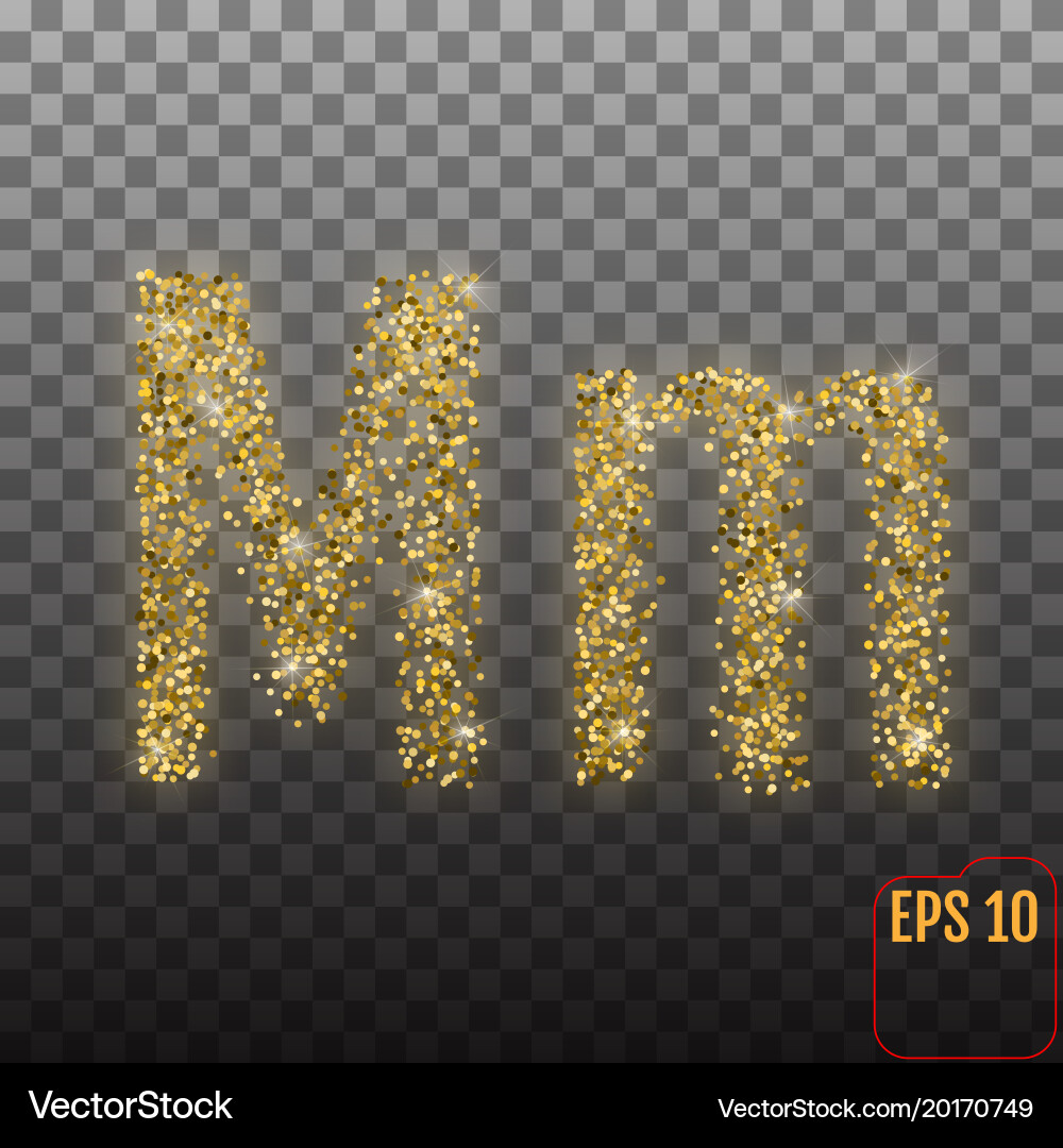 Alphabet gold letter m on transparent background Vector Image