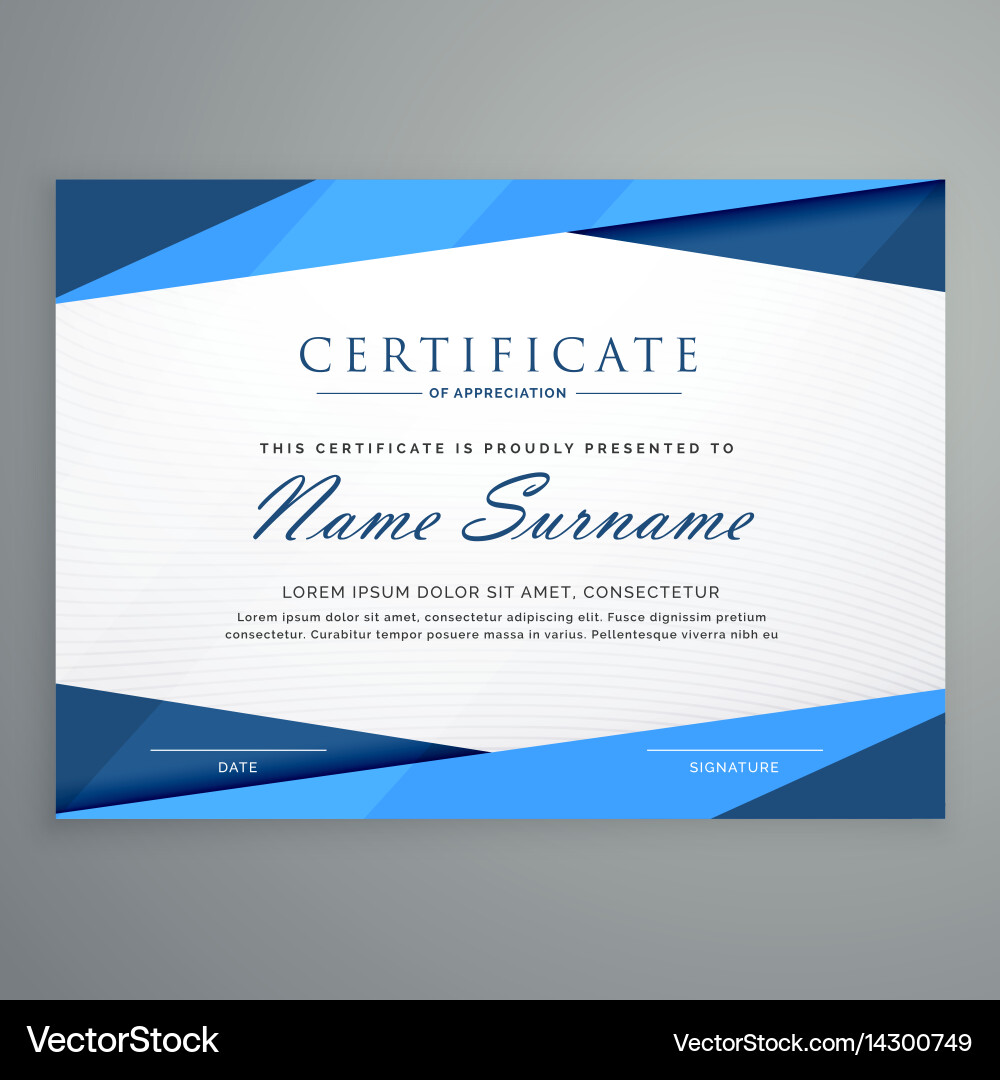 Blue Triangle Certificate Template Royalty Free Vector Image