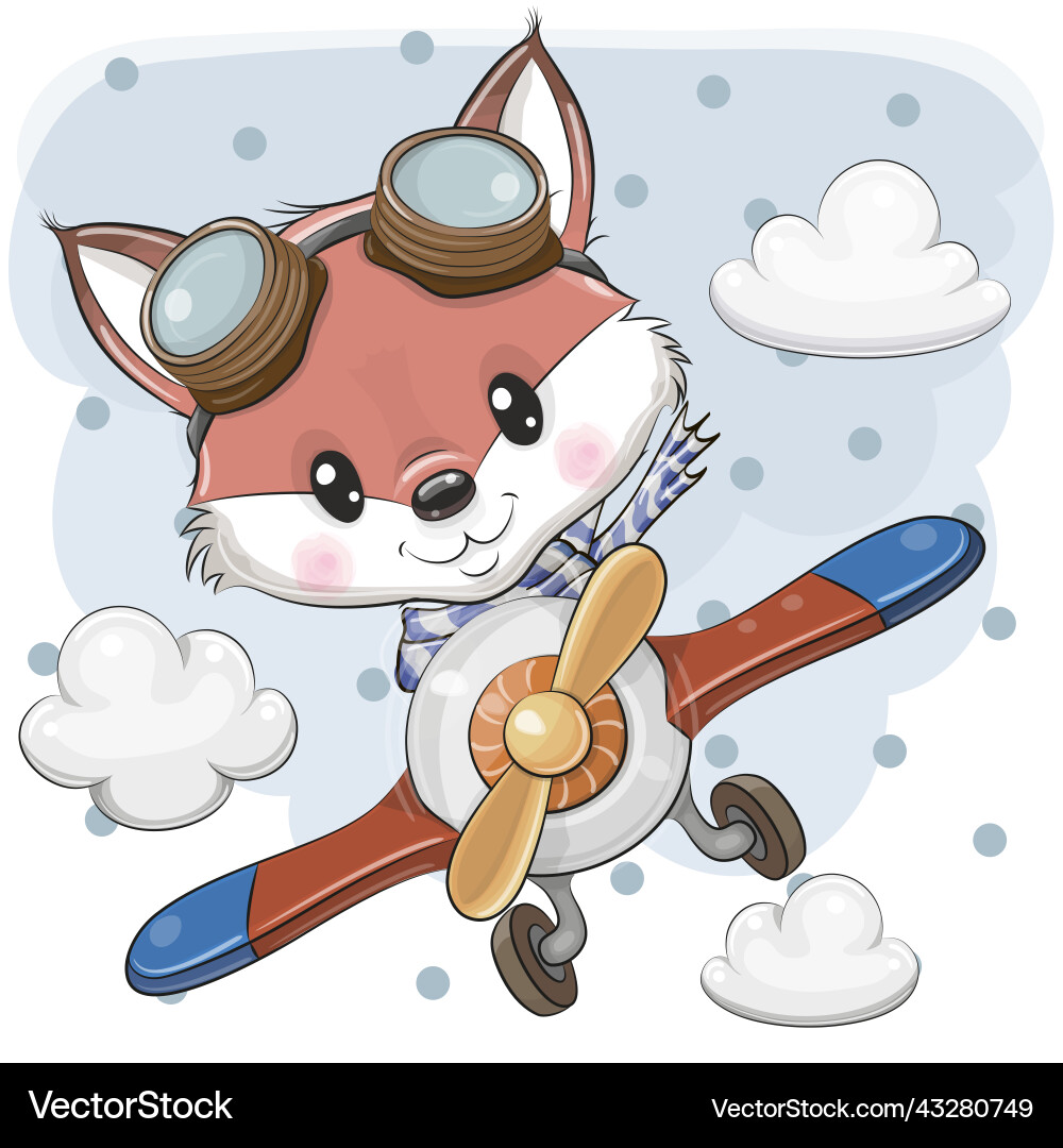 Cartoon fox is flying on a plane Royalty Free Vector Image