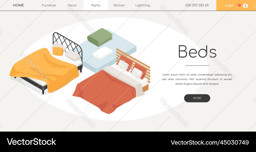 Cozy beds - line design style isometric web banner