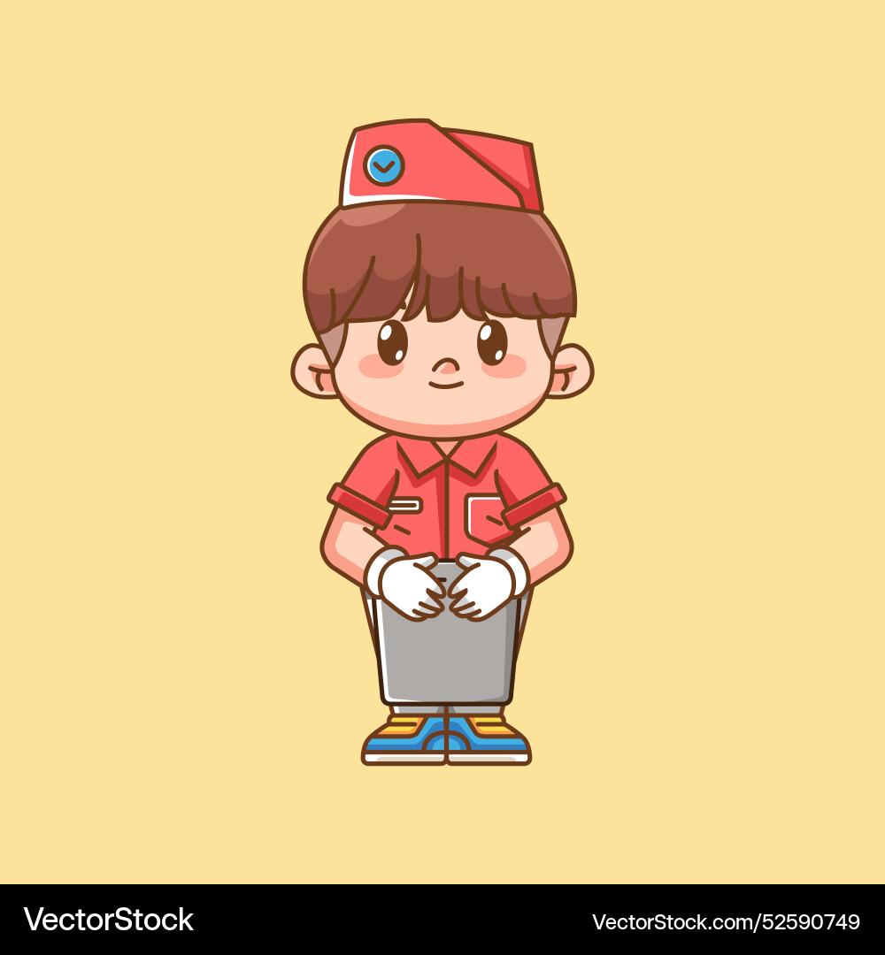 Cute waiter polite to customer kawaii chibi Vector Image