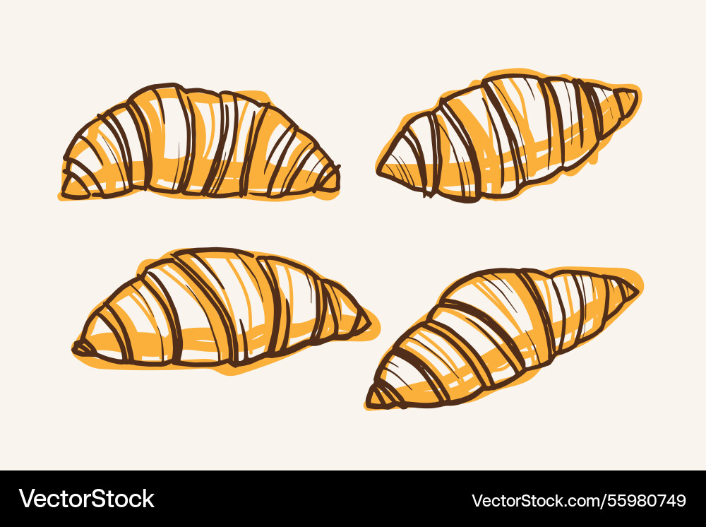 Hand drawn set with abstract croissants – Free Vector | VectorStock