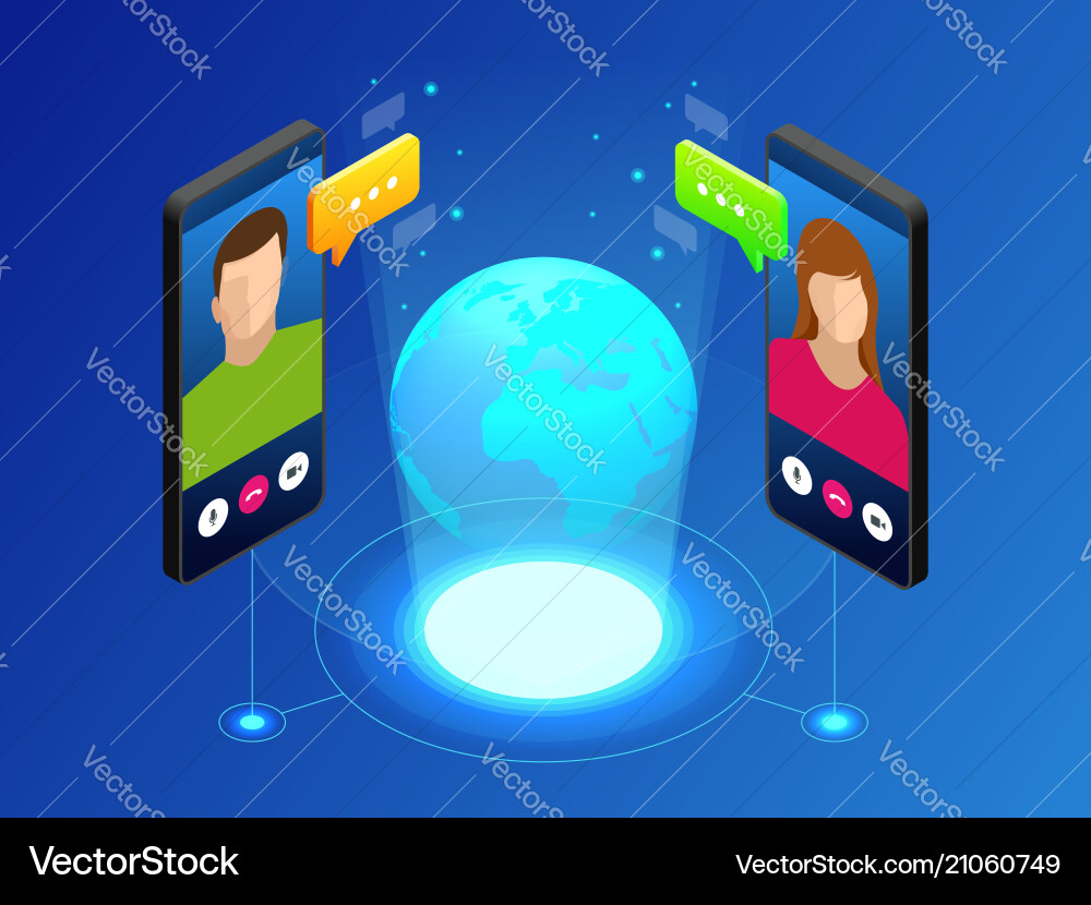 Isometric concept of world global communication Vector Image