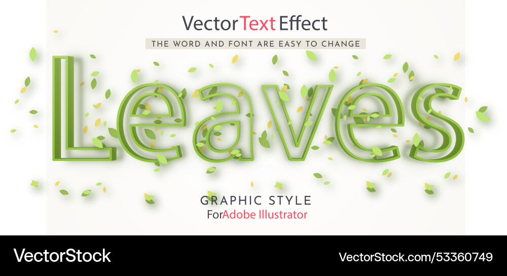 Leaves editable text effect graphic style mockup Vector Image