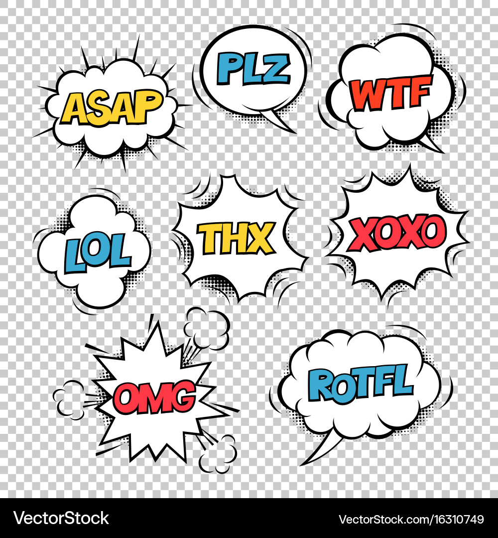 Most common used internet acronyms on comics Vector Image