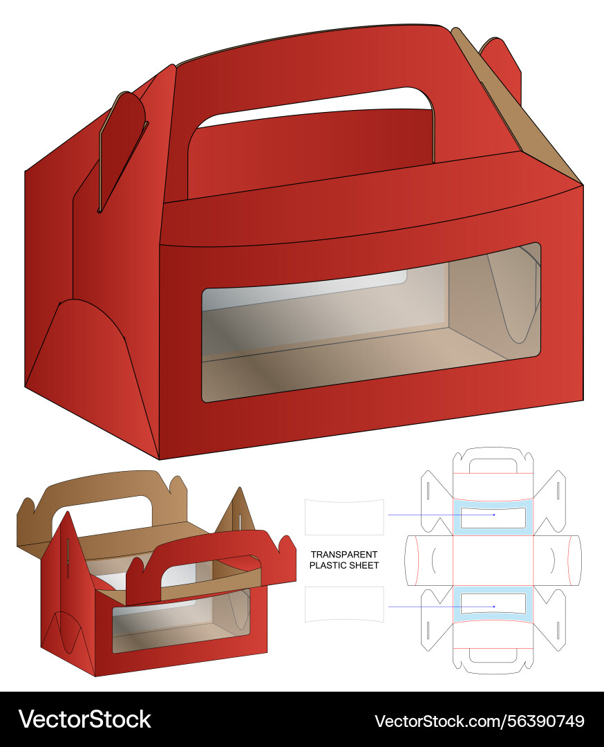 Red food packaging box dieline blueprint template Vector Image
