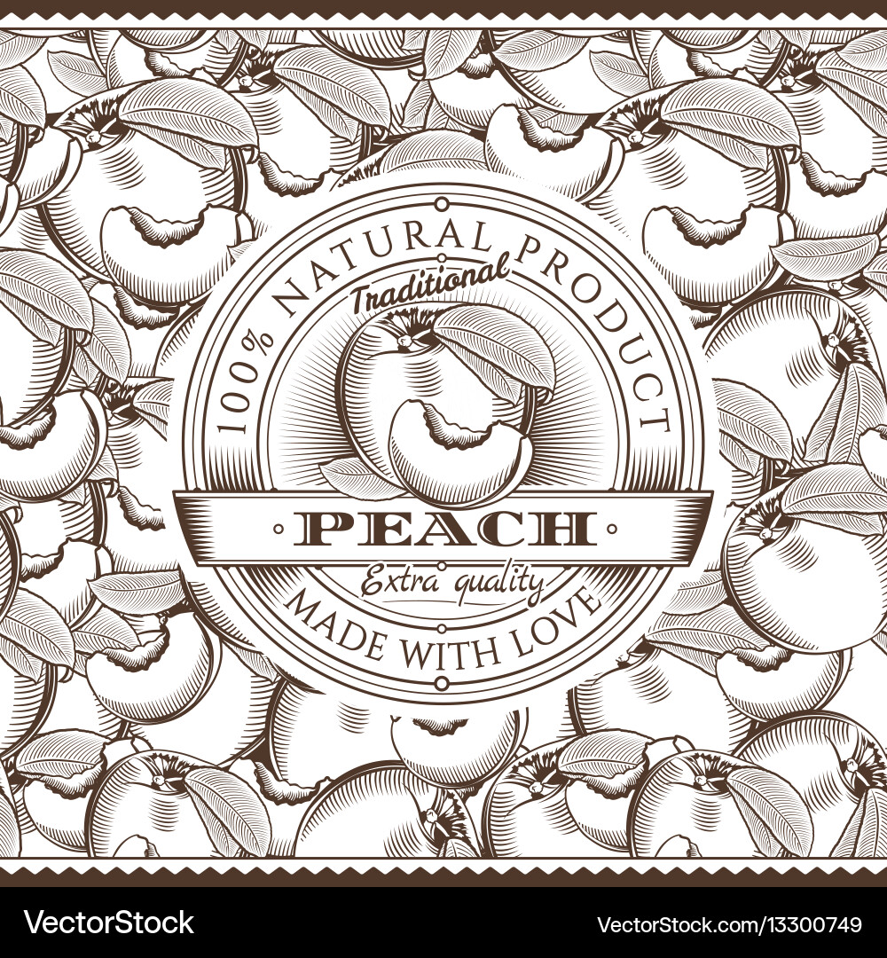 Vintage peach label on seamless pattern Royalty Free Vector