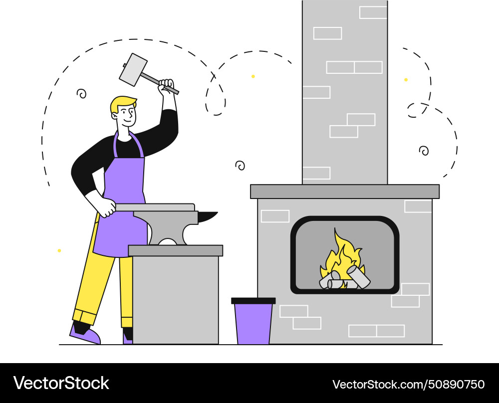 Blacksmith with hammer linear Royalty Free Vector Image