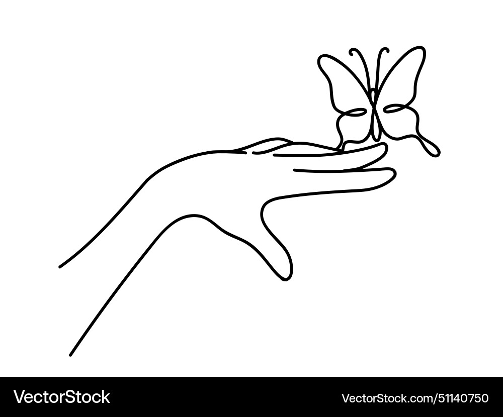 Butterfly line hand human hand holding moth Vector Image