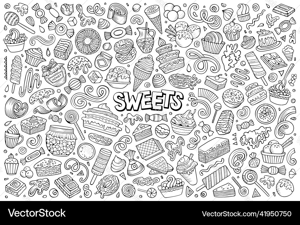 Cartoon set of sweets theme items objects Vector Image