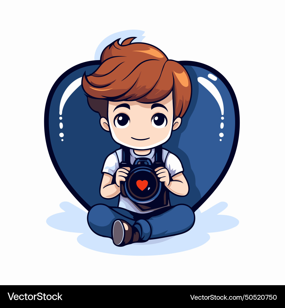 Cute little boy holding camera and sitting Vector Image