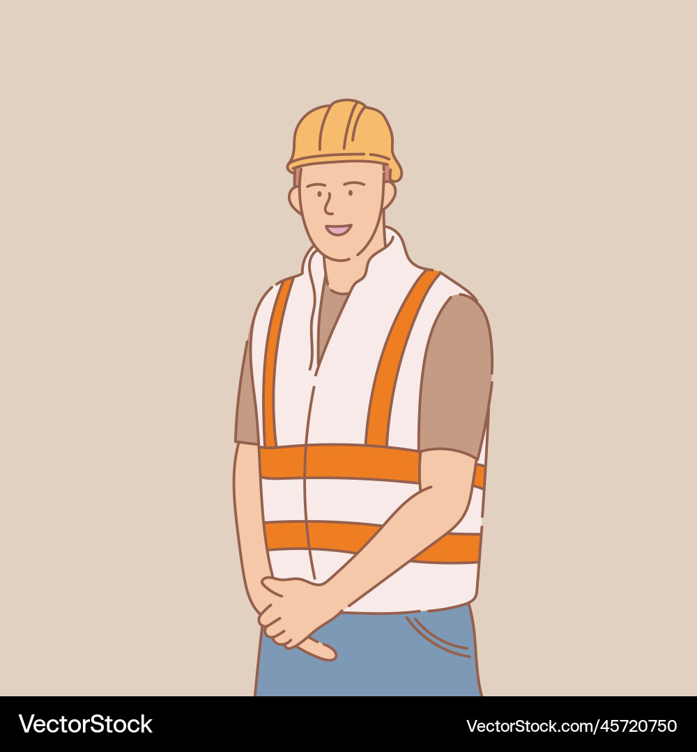 Engineer standing with yellow helmet and safety Vector Image