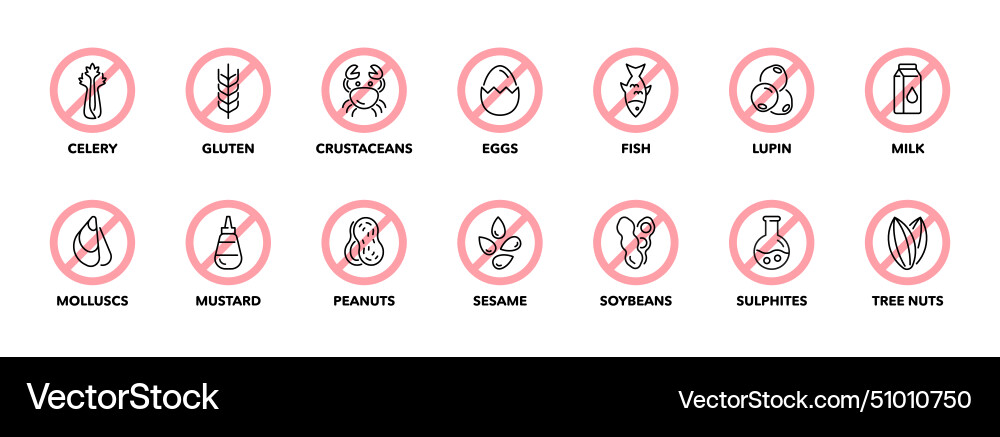 Food allergens icons set Royalty Free Vector Image