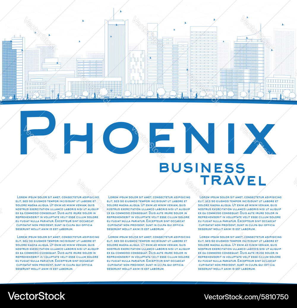 Outline phoenix skyline with blue buildings Vector Image