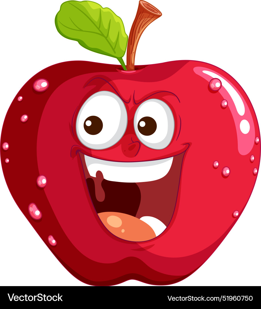 Smiling apple with expressive eyes and leaf Vector Image