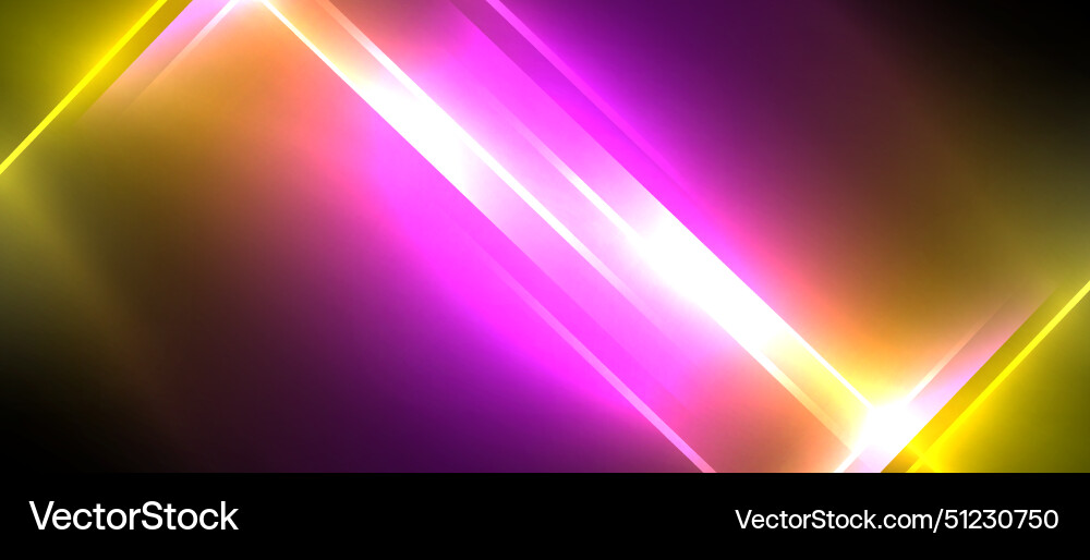 Violet and yellow light beam illuminates black Vector Image