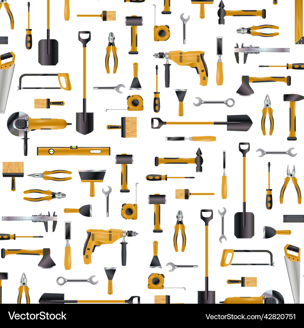 Construction Tools Pattern - Seamless Royalty Free Vector