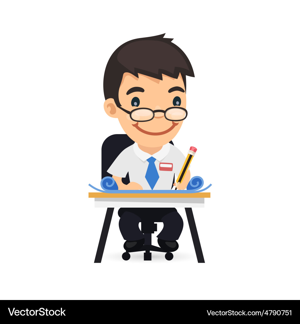 Engineer at his desk with blueprints Royalty Free Vector