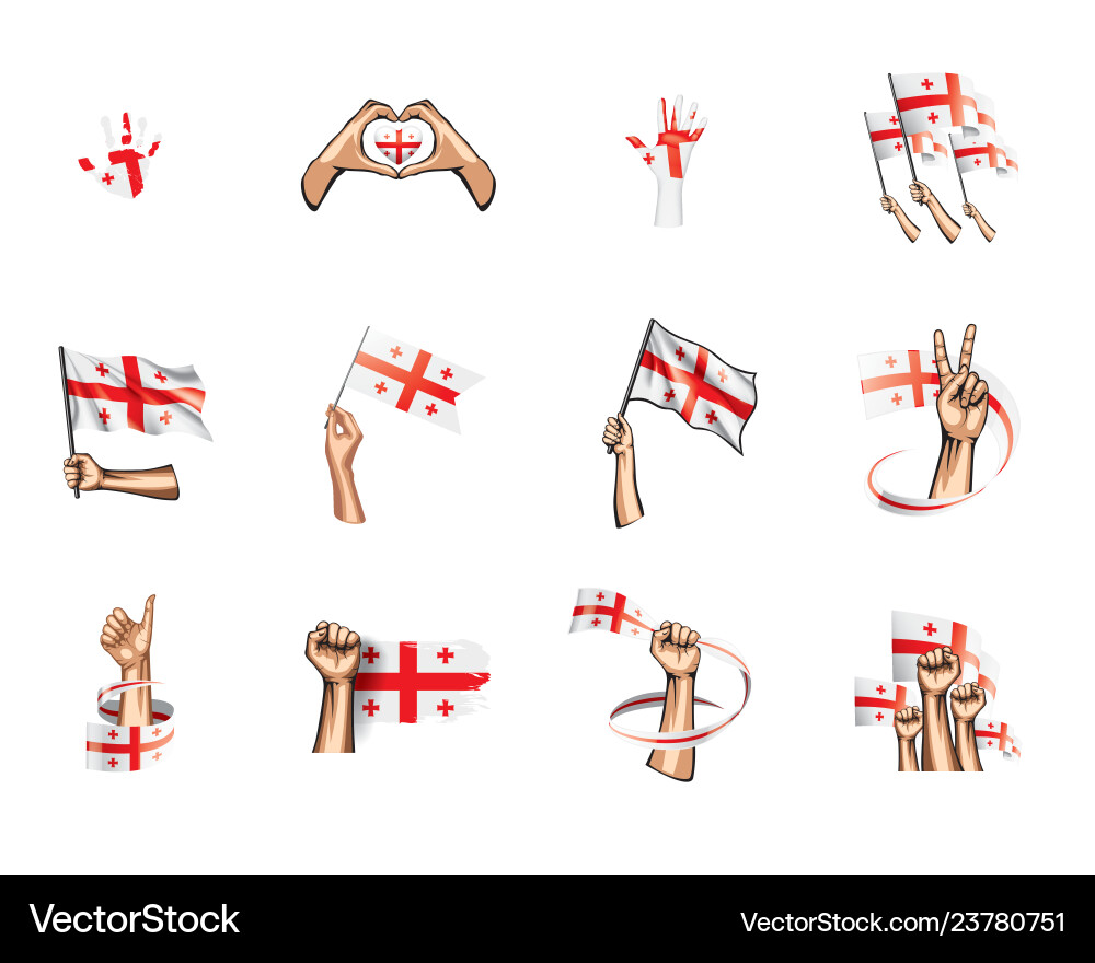 Georgia flag and hand on white background Vector Image