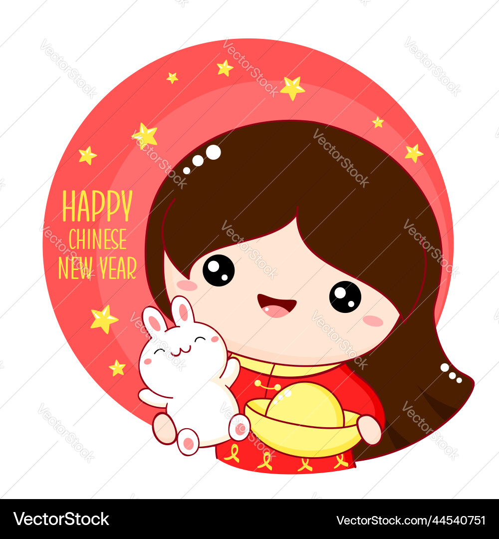 Happy Chinese New Year Girl with Rabbit Royalty Free Vector