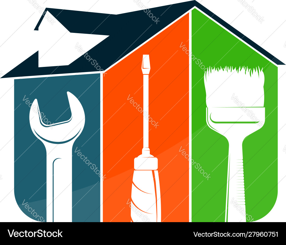 House and tool symbol for repair Royalty Free Vector Image
