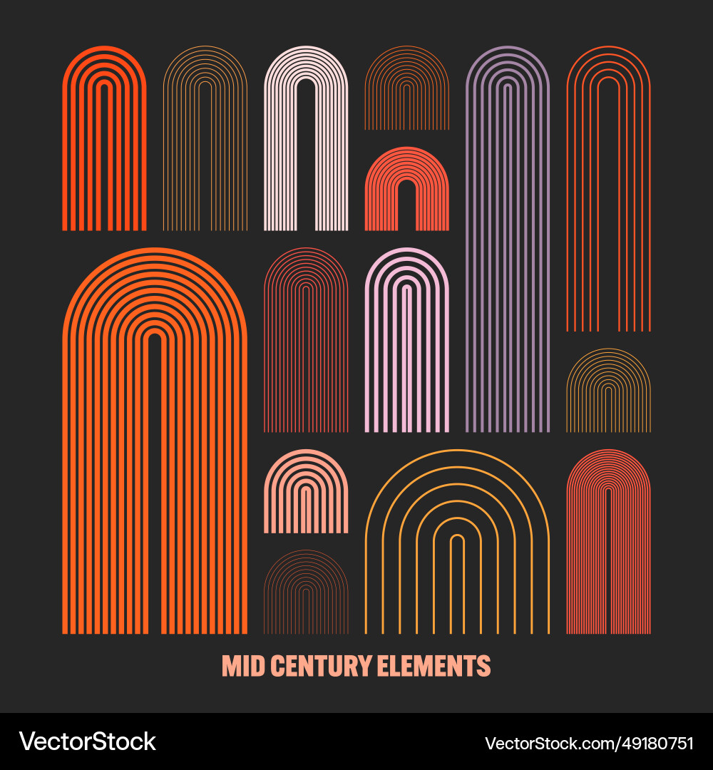 Mid century arch elements modern geometric shapes Vector Image