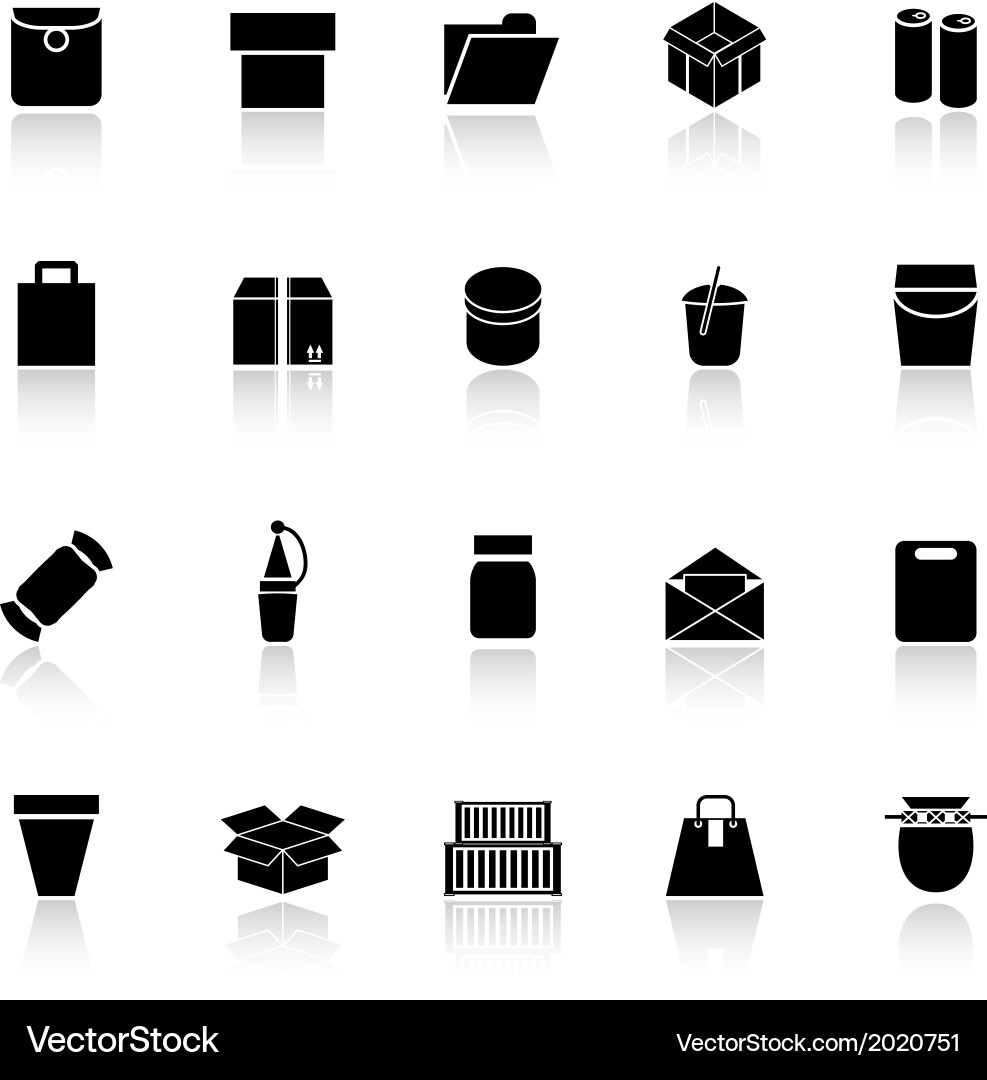 Paket-Icons mit reflektieren auf weißem Hintergrund