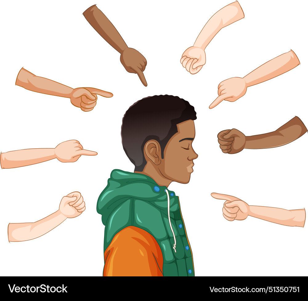 Person surrounded by pointing fingers Royalty Free Vector