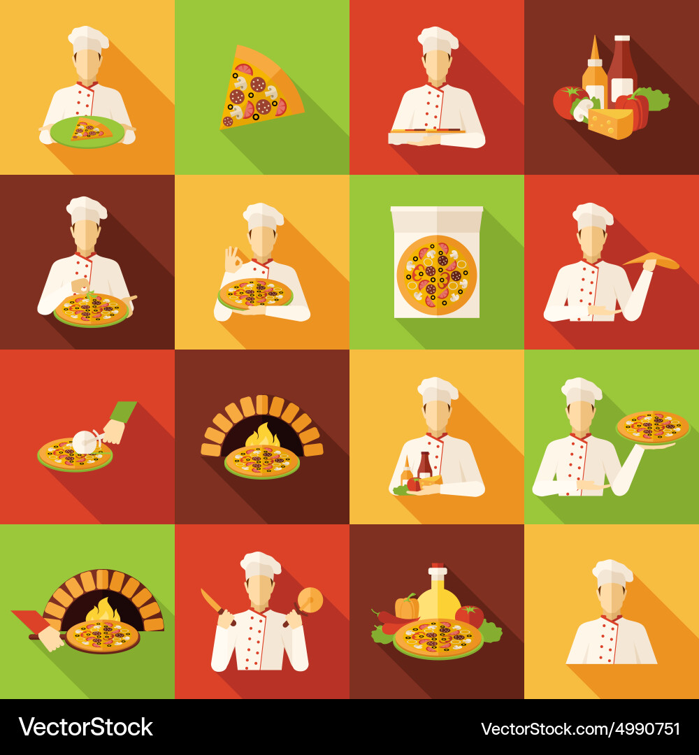 Pizza makers flat icons set Royalty Free Vector Image