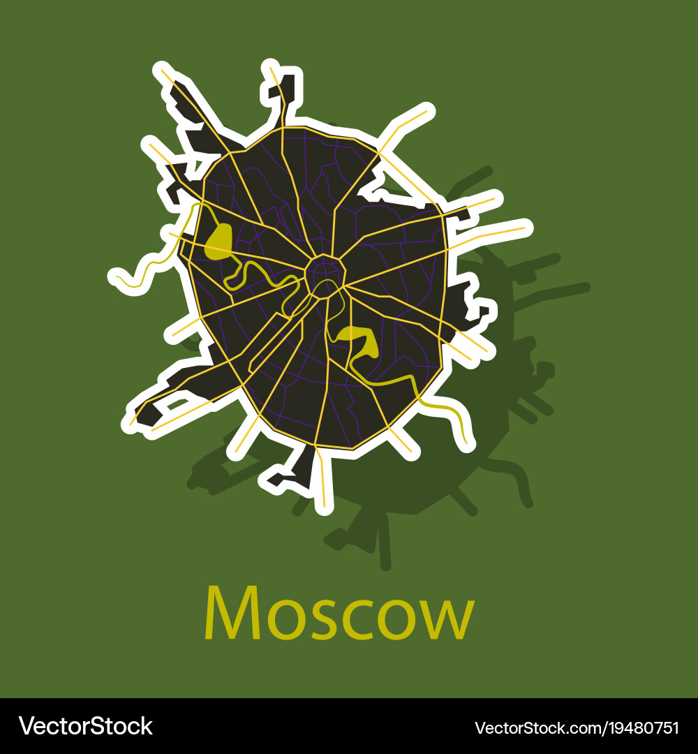 Sticker color map of moscow all objects Royalty Free Vector