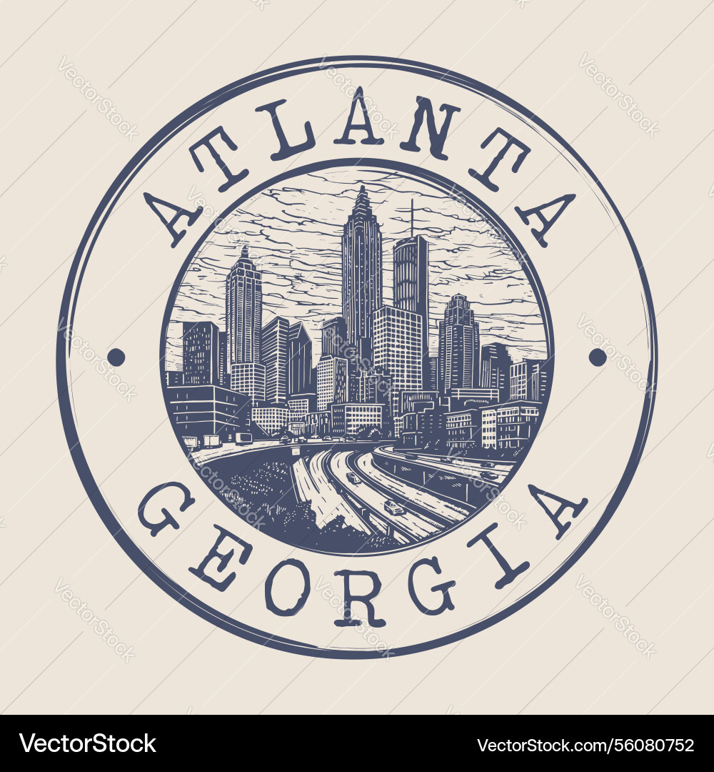 Atlanta stamp post skyline city Royalty Free Vector Image