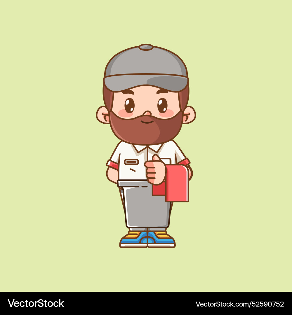 Cute waiter serve customer kawaii chibi character Vector Image