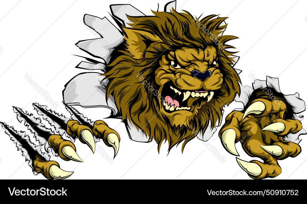 Lion ripping through background Royalty Free Vector Image