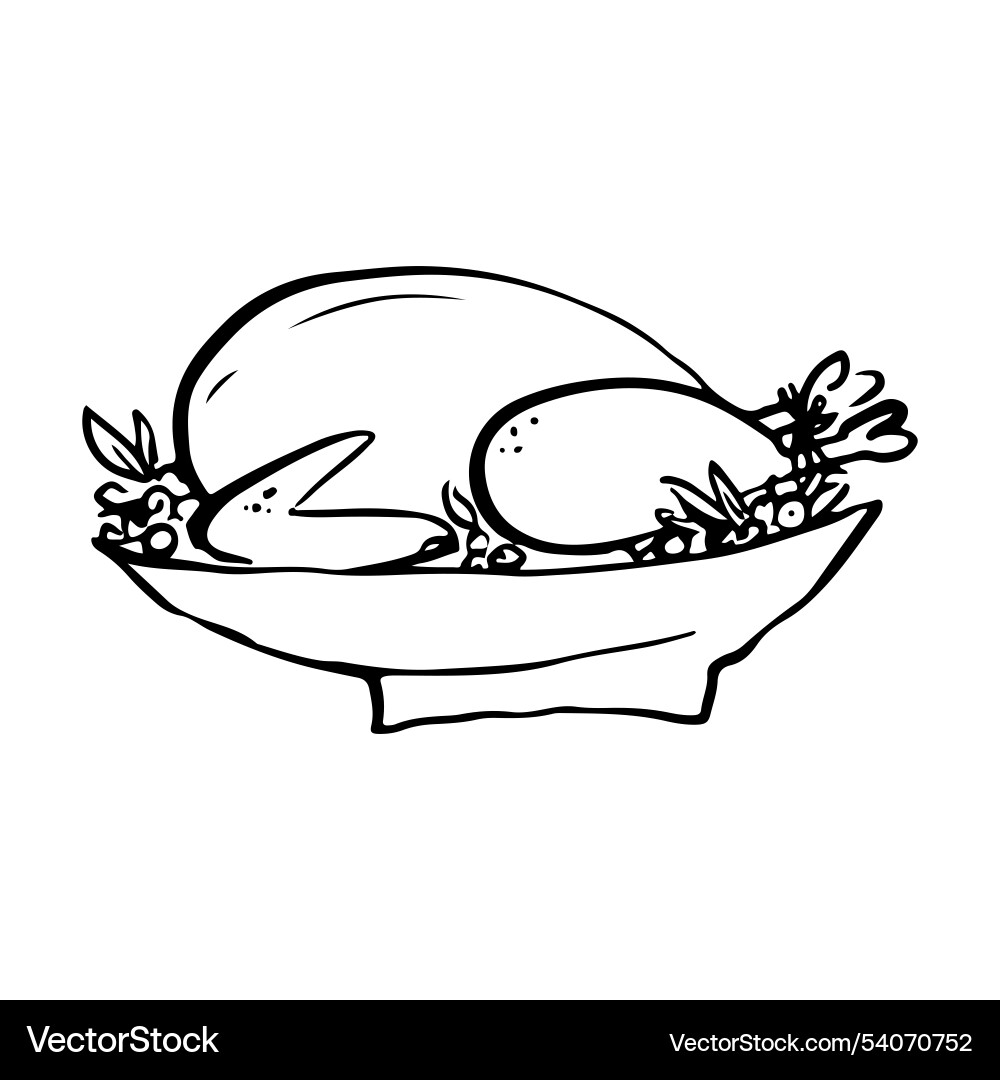 Roast turkey thanksgiving dinner doodle Royalty Free Vector