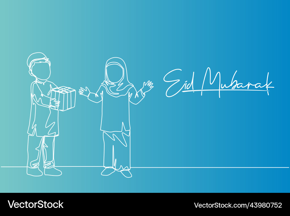 Single continuous line drawing of young muslim Vector Image