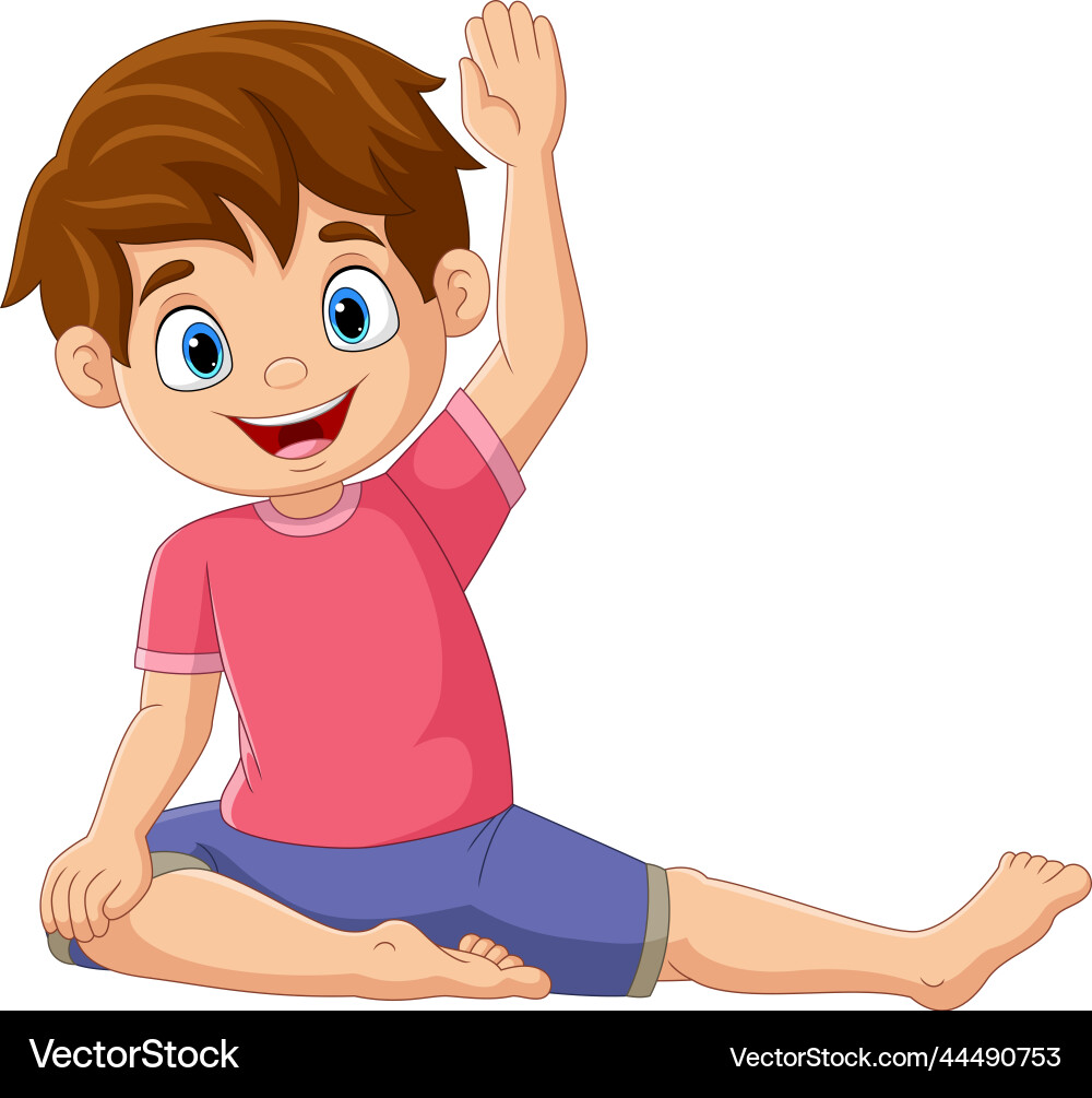Cartoon little boy doing deer yoga pose Royalty Free Vector
