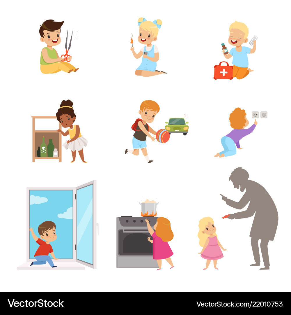 Children in Hazardous Scenarios Royalty Free Vector Image
