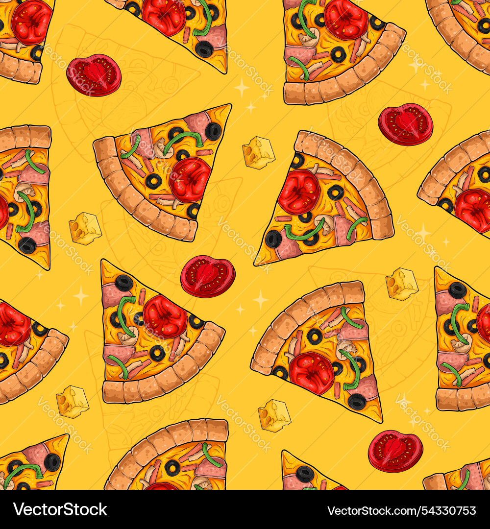 Hand drawn seamless pattern of delicious pizza Vector Image