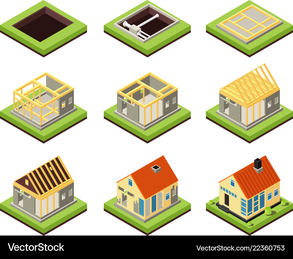 House construction building constructing phases Vector Image