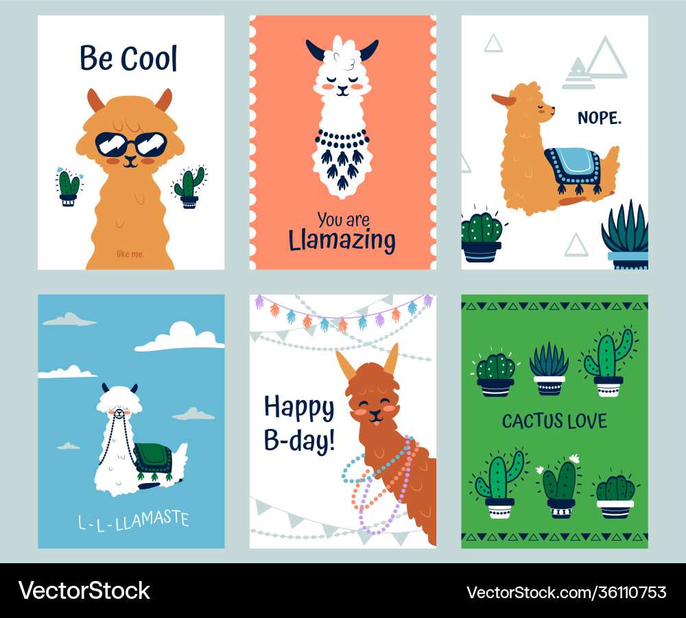 Lama posters banners with cartoon alpacas Vector Image